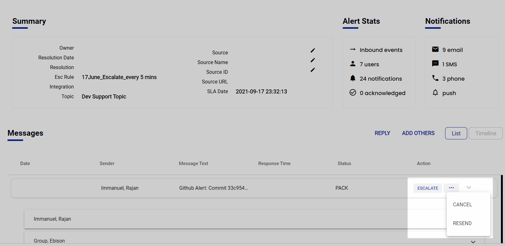 Alert Status and Response Actions