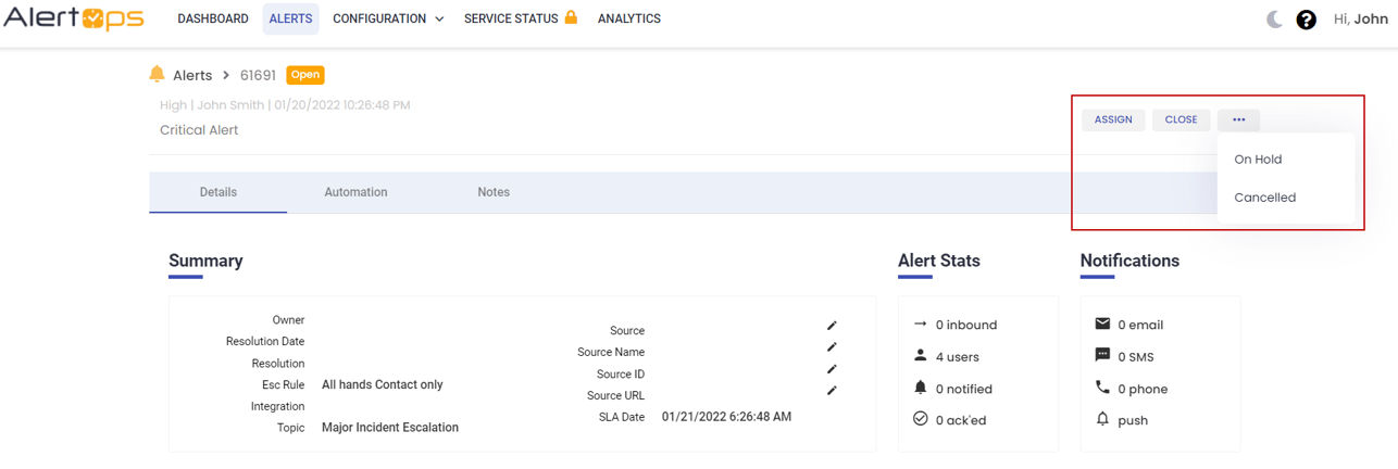 Alert Status and Response Actions